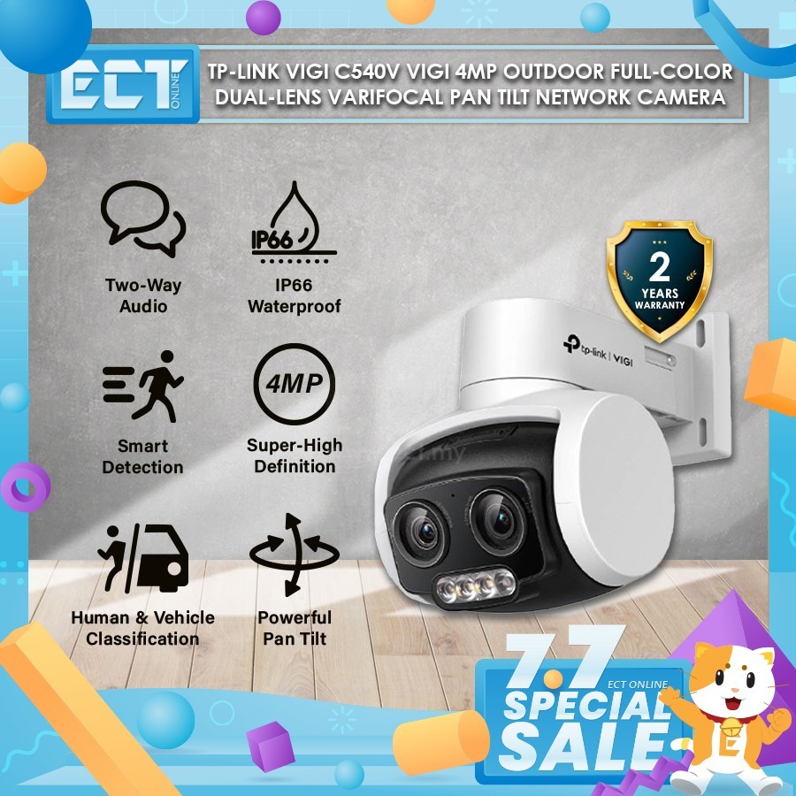 TP-Link Vigi C540V VIGI 4MP Outdoor Full-Color Dual-Lens Varifocal Pan ...