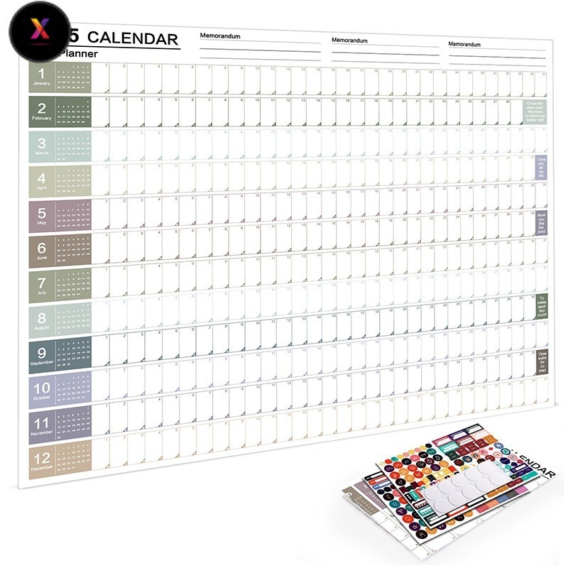 XS 2025 year 365 daily planner schedule annual English calendar desktop ...
