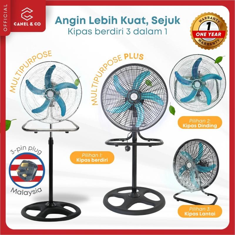 [1 Year Warranty] 2022 Ultra Strong Floor Stand Fan Multipurpose 18 Inch 5 blades 3 Speed Mode 3 ...