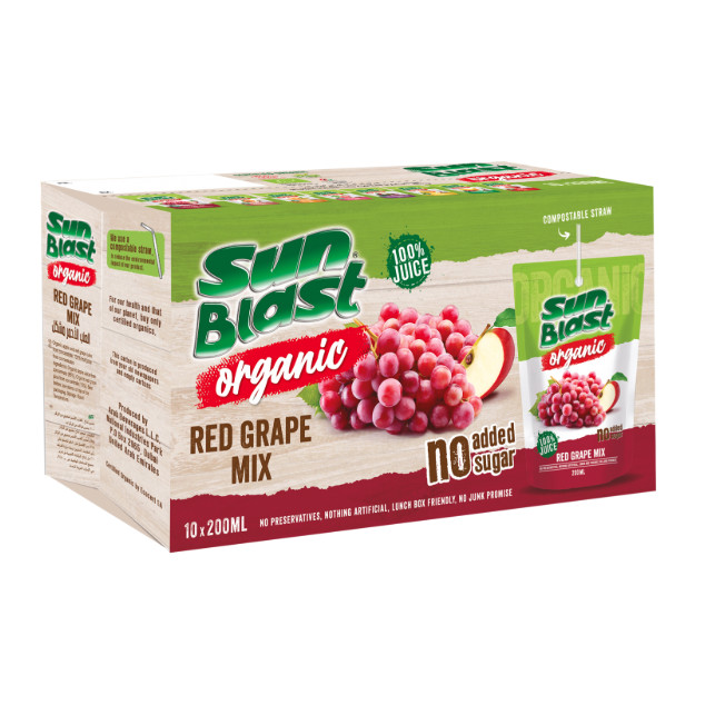 SunBlast 100% Organic RED GRAPE MIX Juice 1 box (200ml x 10 packs ...