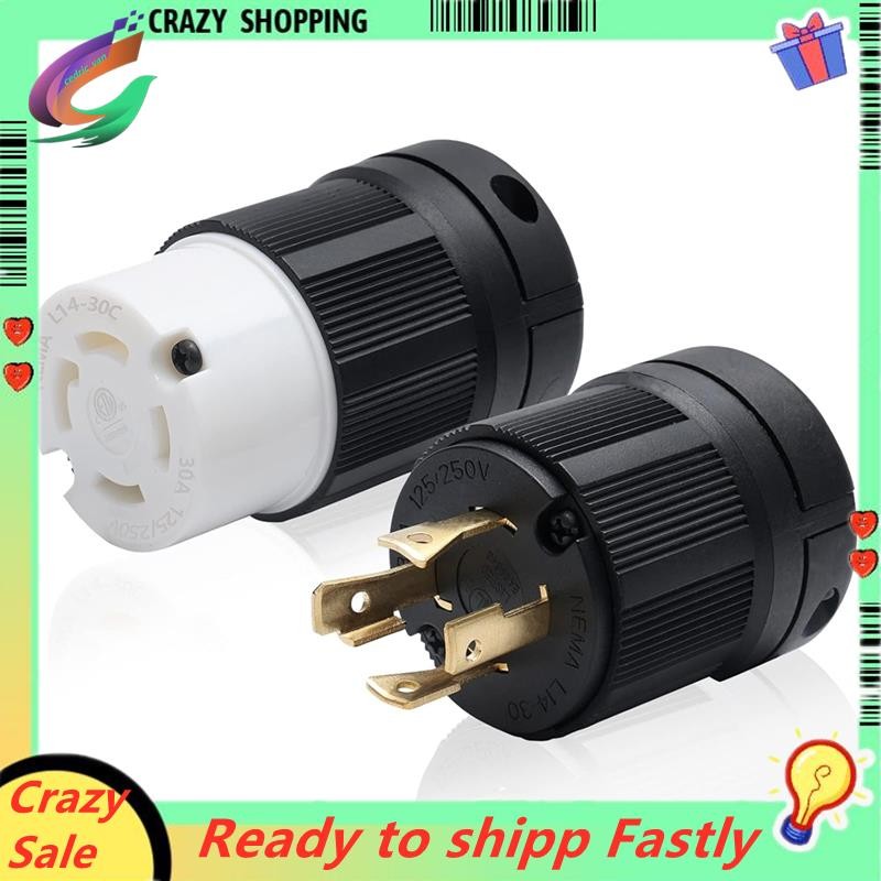 30A Locking Plug and Connector Set 125/250V 3 Pole 4 Wire Grounding ...
