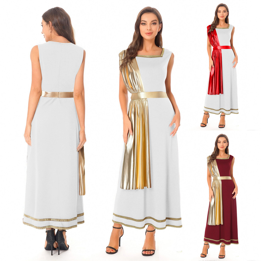 Inlzdz Womens Ancient Greek Roman Tunic Dress Square Neck Sleeveless ...
