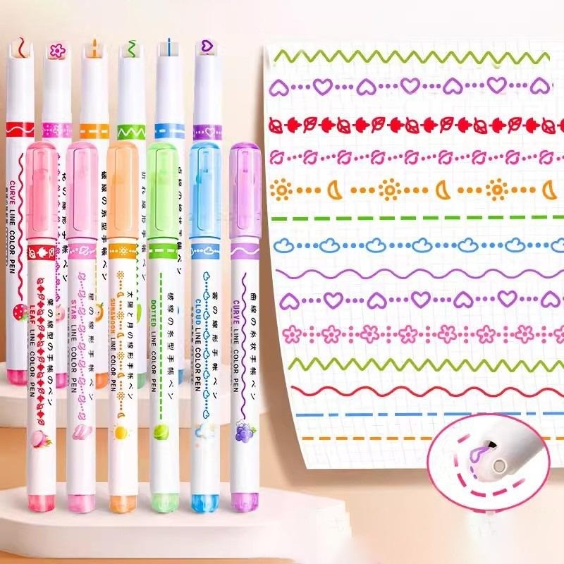 6pcs Highlighter Marker Pens Outline Curve Marker Pen Colorful Line ...