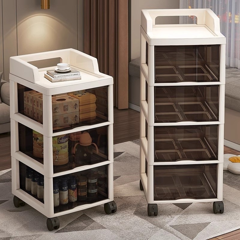 Drawer Storage Cabinet Floor Multi-Tier Movable Locker under Table ...