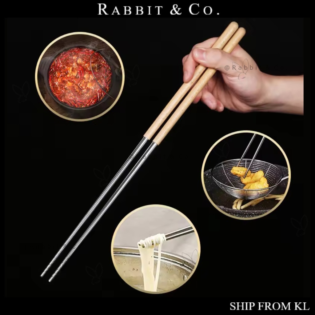 R&C 1Pair Stainless Steel Cooking Chopstick Extra Long Noodles Food ...
