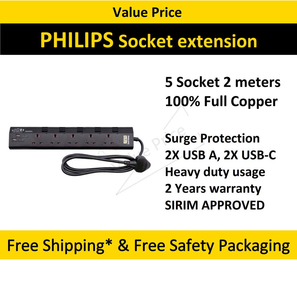 [SIRIM] PHILIPS Surge Protector Power Extension Socket Trailing plug ...