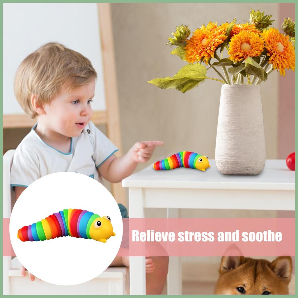 Sensory Slug Fidget Toy Rainbow Caterpillar Kids Slug Fidget Flexible ...