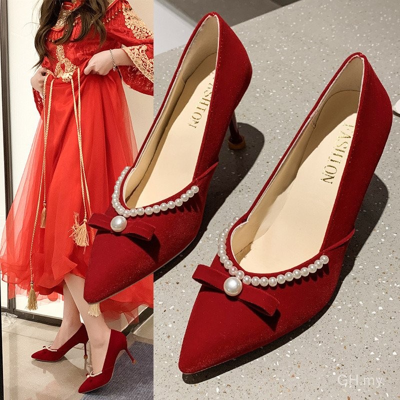 GH 2025 French Style Wedding Bridal Shoes - Red Stiletto High Heels ...