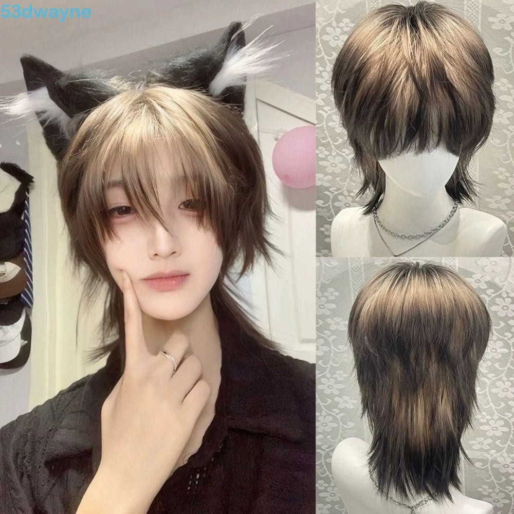 DWAYNE Anime Cos Wig, Handsome Black Gold Wolf-Tailed Mullet Head Wigs ...