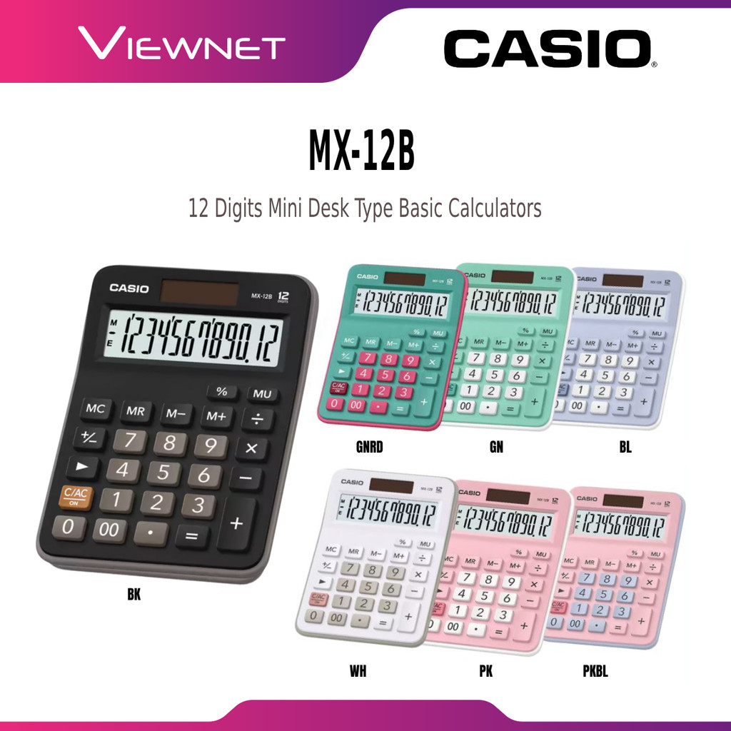 CASIO MX-12B MINI DESK TYPE PRACTICAL CALCULATOR WITH 12 DIGITS, EXTRA LARGE DISPLAY AND SOLAR ...