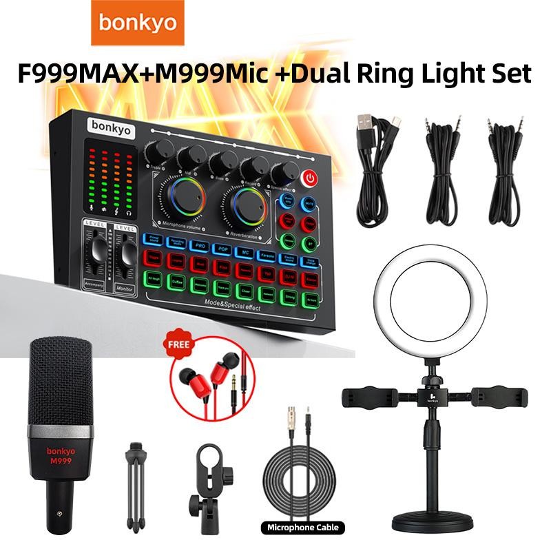 Soundcard F999MAX+Mic+Dual Ring Light Set bonkyo Kit Audio Mixer ...