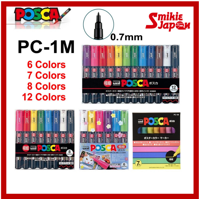 Uni POSCA Paint Marker Pens PC-1M (0.7mm Fine Tip) | Set of 6 / 7 / 8 ...