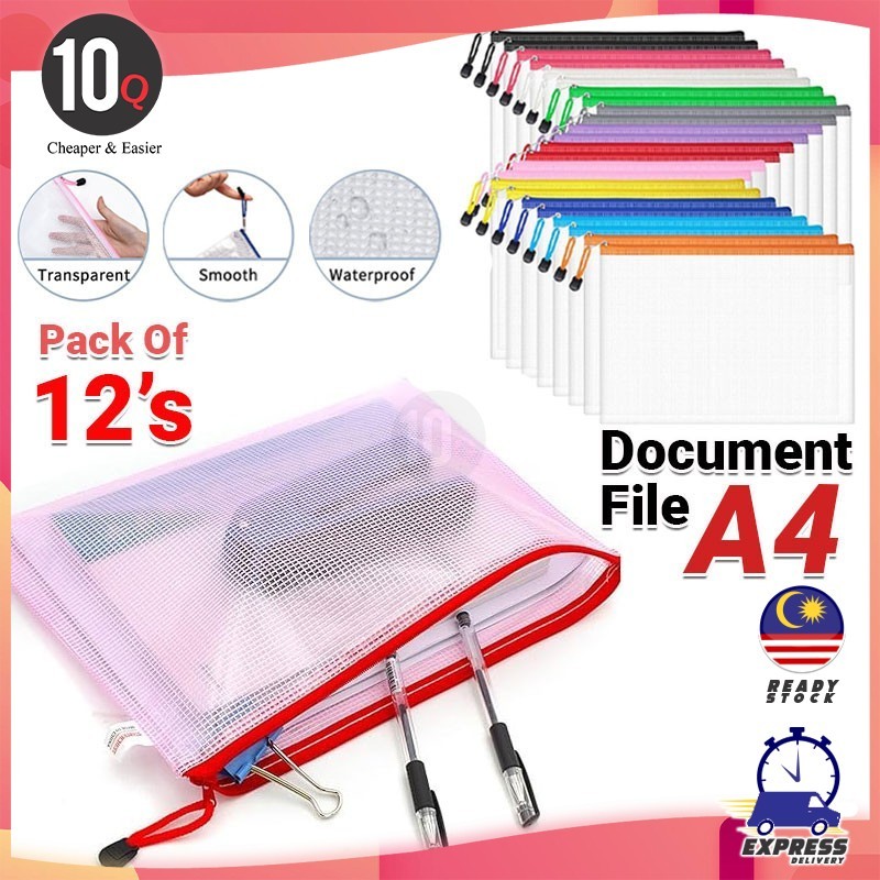 10Q Pack Of 12's PVC Document File Bag Transparent Office Document File ...