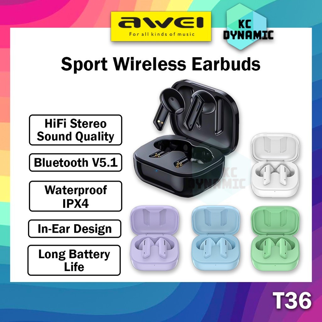 Awei T36 True Sport Wireless Earbuds Sport Earbuds Earphone Sport ...