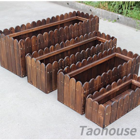 Solid Wood Carbonized Antiseptic Rectangular Flower Box Flower Trough ...