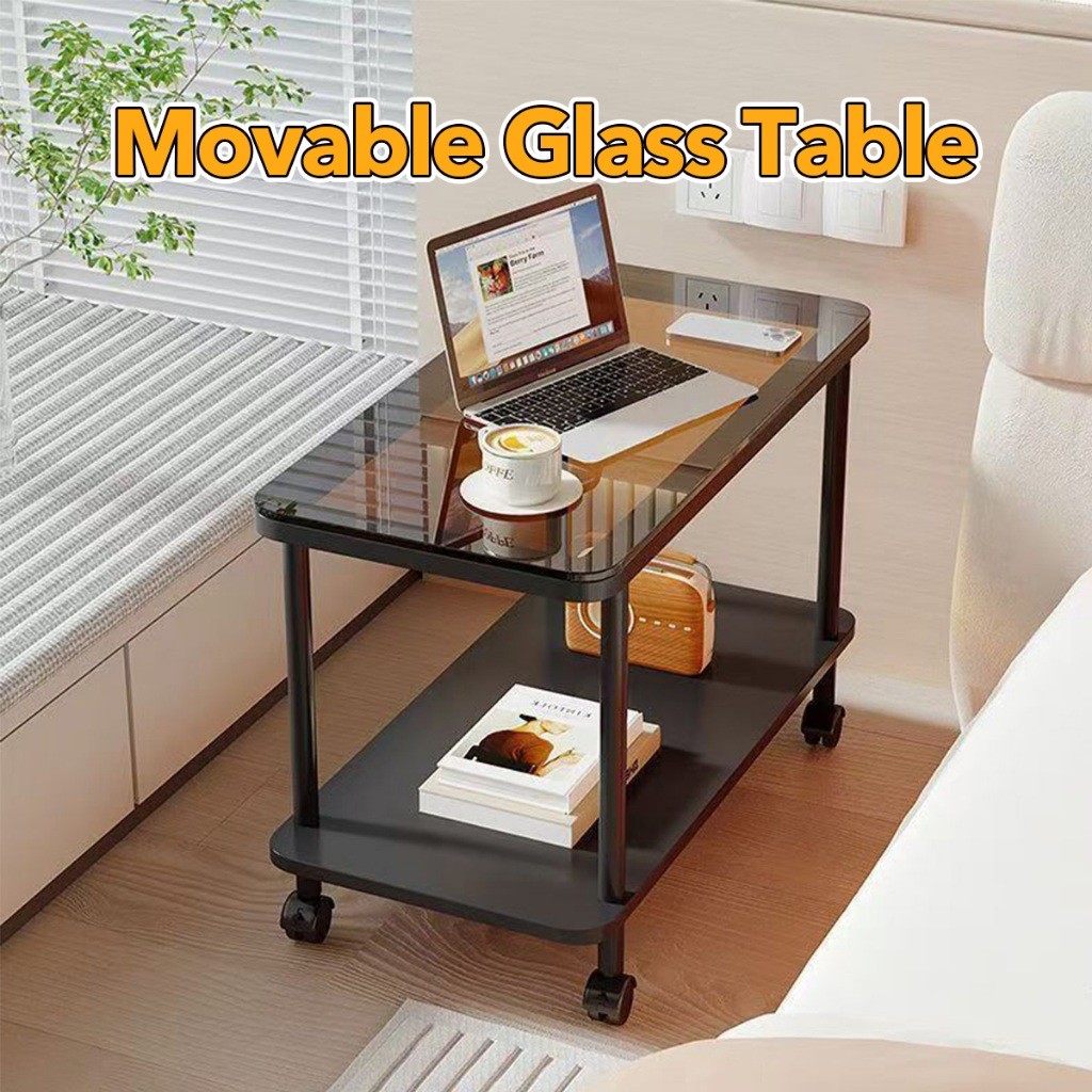 Movable Corner Table Tempered Glass Trolley Bedside Coffee Tea Table ...