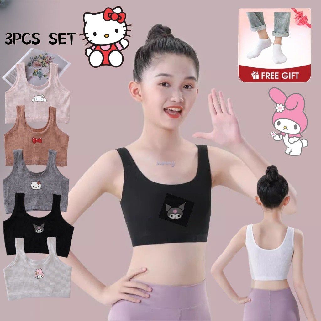 [FREE GIFT] 8-16Y Kuromi Sanrio Bra For Teenage Girls Soft Cotton Cute ...