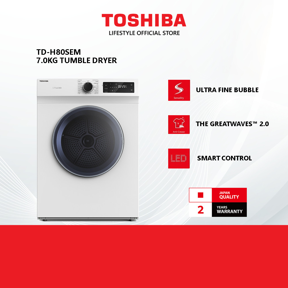Toshiba TD-H80SEM 7KG SENSEDRY™ Tumble Dryer / Dryer Machine / Clothes ...