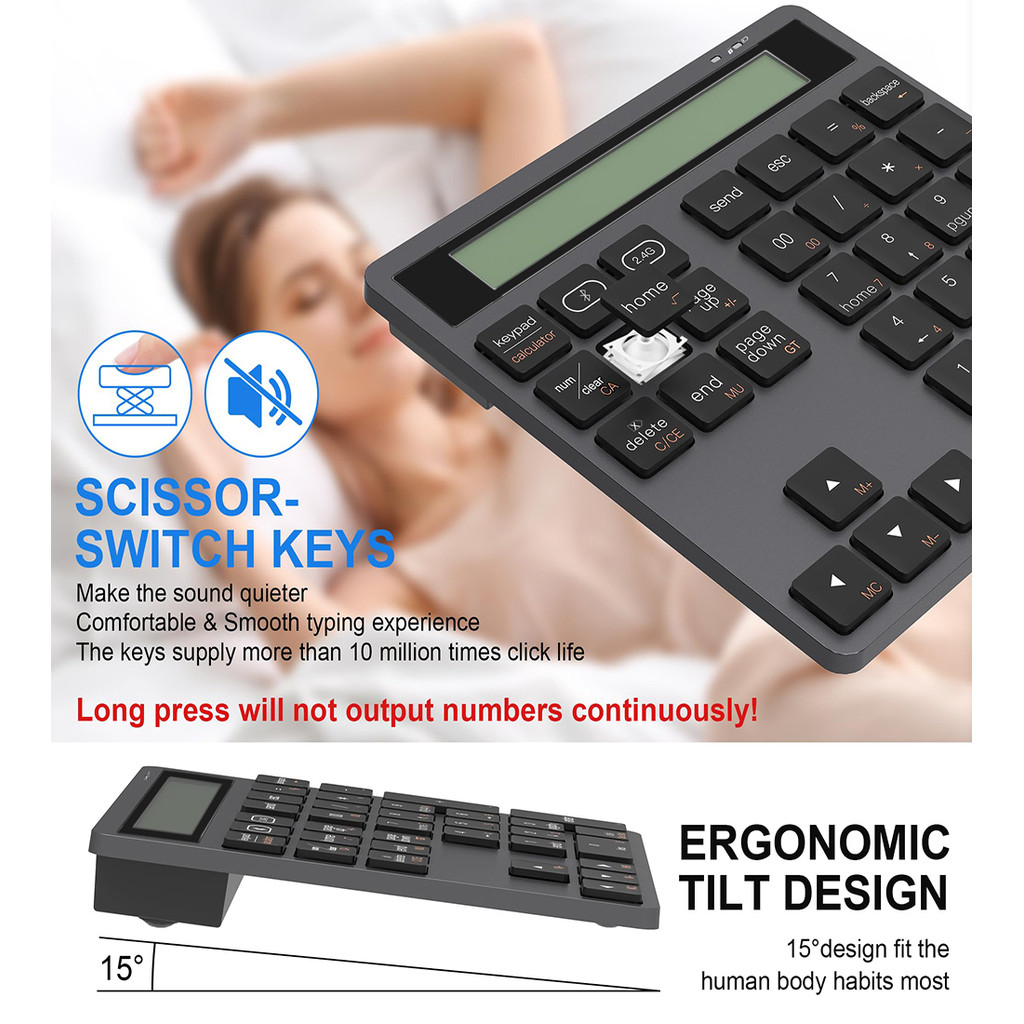 JOMAA Bluetooth 2.4G Wireless Numeric Keyboard with Display Calculator ...