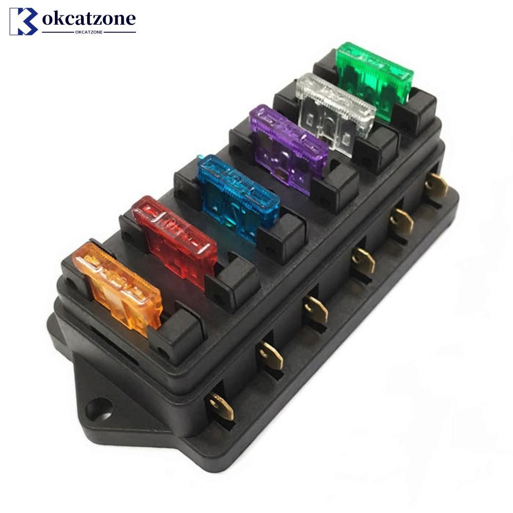 OKCATZONE 6 Way Car Circuit Standard Blade Fuse Box Block Holder Fuse ...