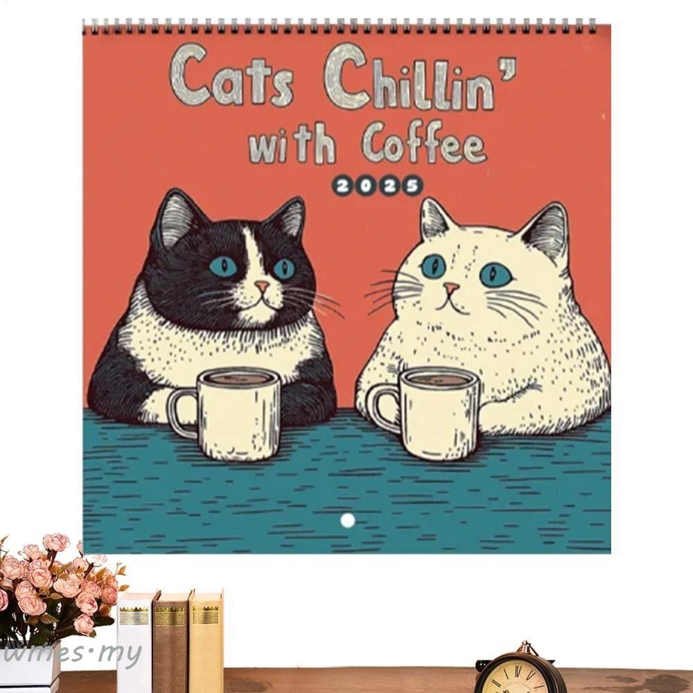 WMES1 Cats and Coffee Wall Calendar, Cartoon Hangable Charming Cat ...