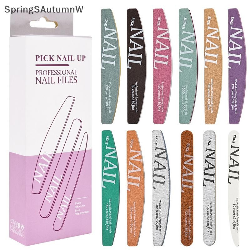 [SpringSAutumnW] 12 Pcs/Box 80 100 150 180 220 Grit Nail File Moon ...