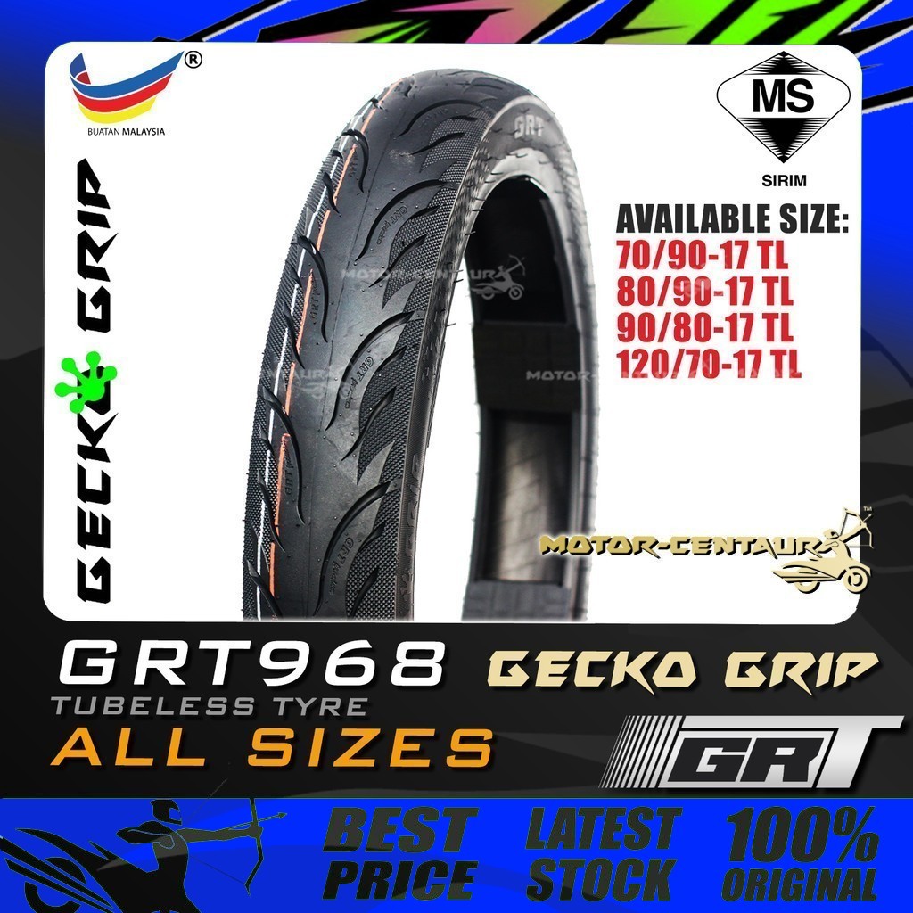 TAYAR MOTORSIKAL GRT 968 GRT968 GECKO GRIP TUBELESS TYRE 70/90, 80/90 ...