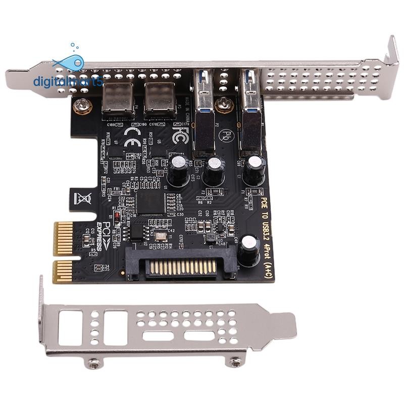 PCI Expansion Card PCIE Card 4-Ports (Type-C+A) USB 3.2 Expansion Card ...