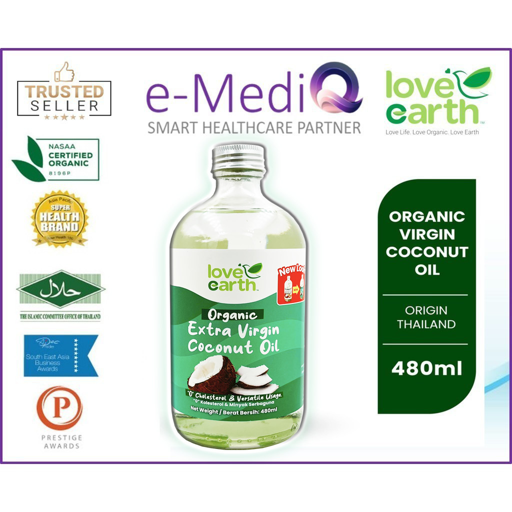 Love Earth Organic Extra Virgin Coconut Oil [Cooking Grade] / Minyak Kelapa Dara Organik 480ml ...