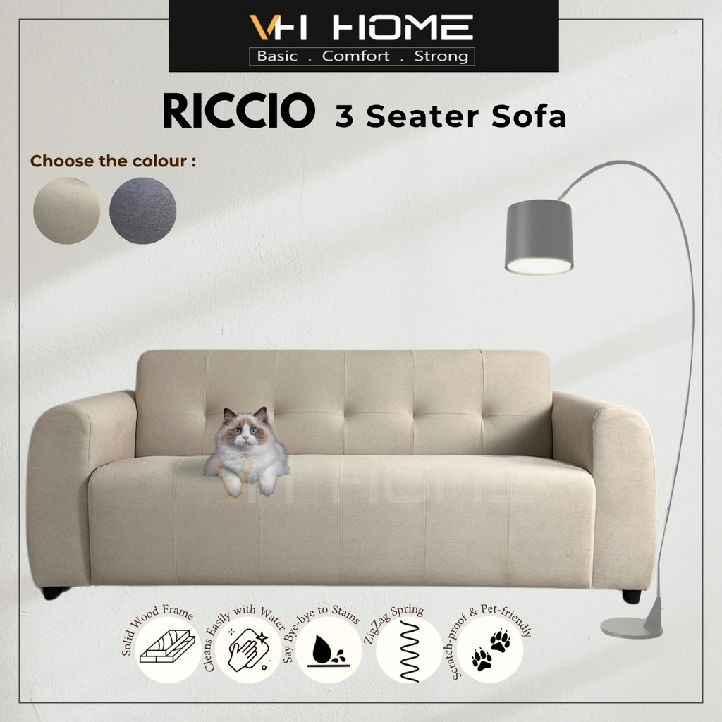 VH RICCIO 3 Seater Sofa Easy Clean Fabric Pet Friendly Anti-Scratch ...