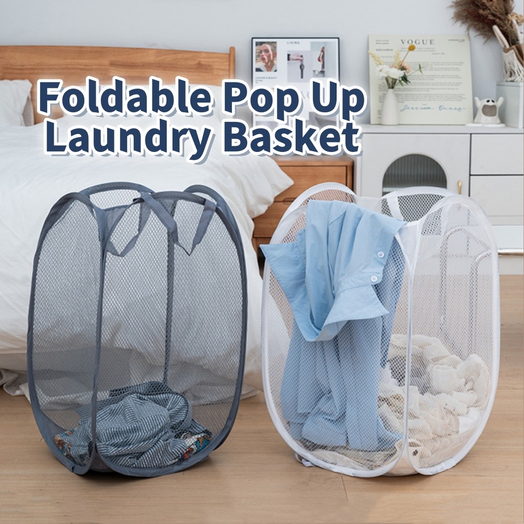 Foldable Fiber Mesh Dirty Clothes Laundry Basket Pop Up Large Capacity ...