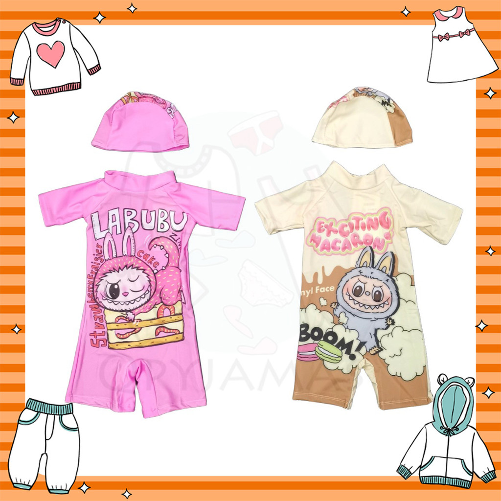 QPyjamas Kids Swimwear Girl Swimsuit Famous Labubu Swimming Suit Baju ...
