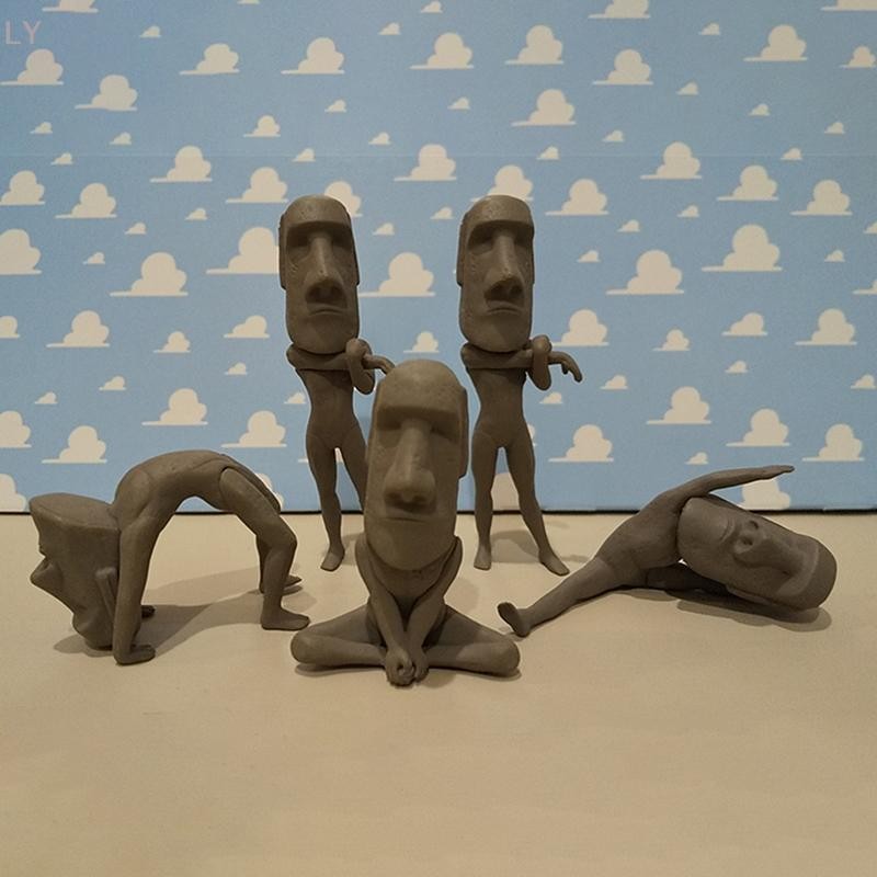 [LY] 5/6pcs Moai Statue Set Easter Island Moai Sculpture PVC Stretching ...