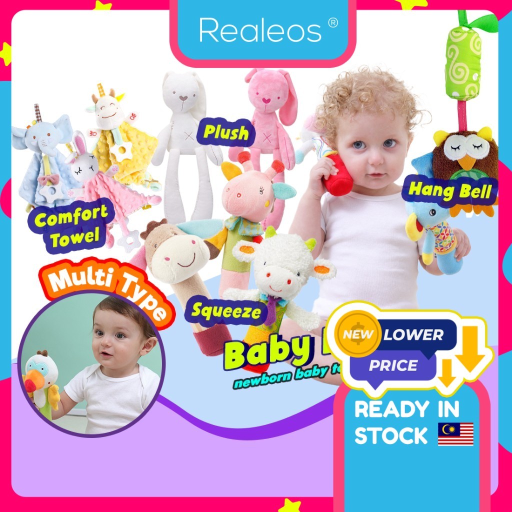 Realeos Baby Toys Soothing Towel Sleep Comfort Blanket Hand Rattle ...
