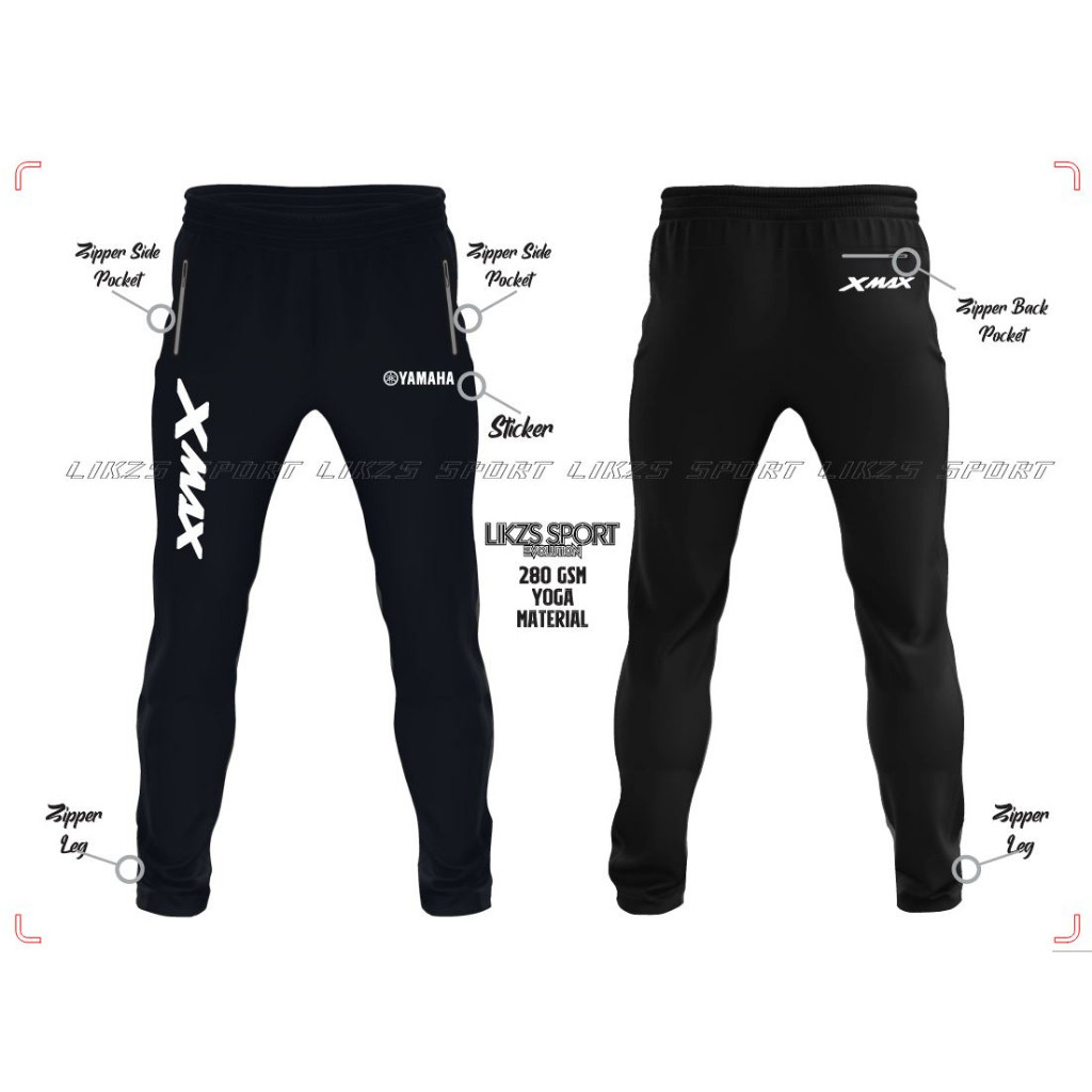 LIKZS X Yamaha X-MAX Track Bottom Yoga Slim Fit Stretches Zip kaki ...