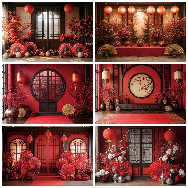 Chinese Wedding Scene Backdrop Party Decor Floral Lantern Bridal Shower ...