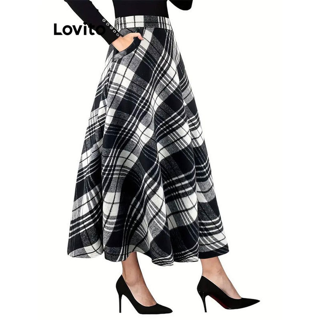 Lovito Casual Plaid Colorblock Pocket Skirt for Women LNL67094 Lovito ...