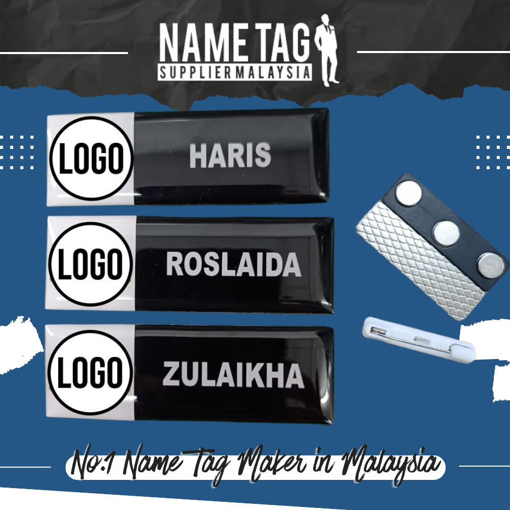 Name Tag Hitam Putih Epoxy Standard Format Logo Rasmi Pin/Magnet | Fast ...