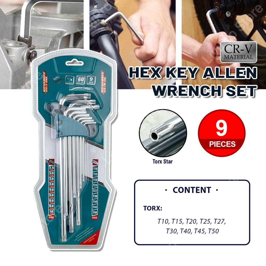 9PCS SET KUNCI ALLEN 9PCS Allen Key Set Ball Point Hex Torx Wrench ...