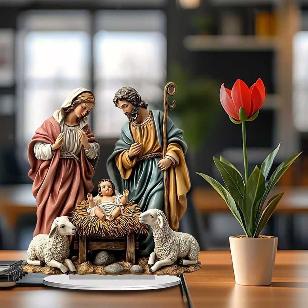 Christmas Nativity Scene Figurine Birth Ornament of Jesus Xmas Tabletop ...