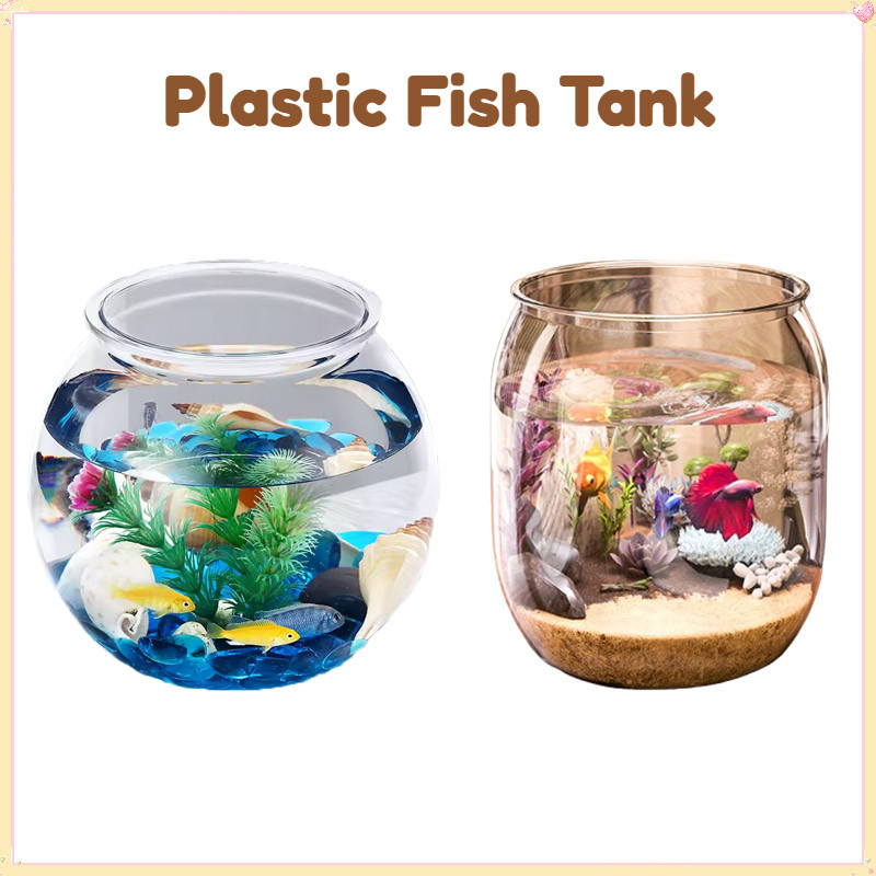 8 Sizes Transparent Fish Tank Plastic Round Durable Fish Bowl Desktop ...