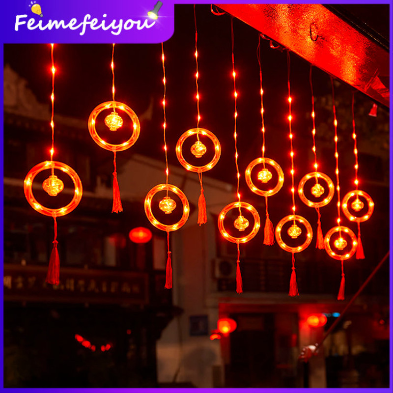 2025 CNY Lantern Decorations Curtain Lights Chinese Knot Red Lanterns ...