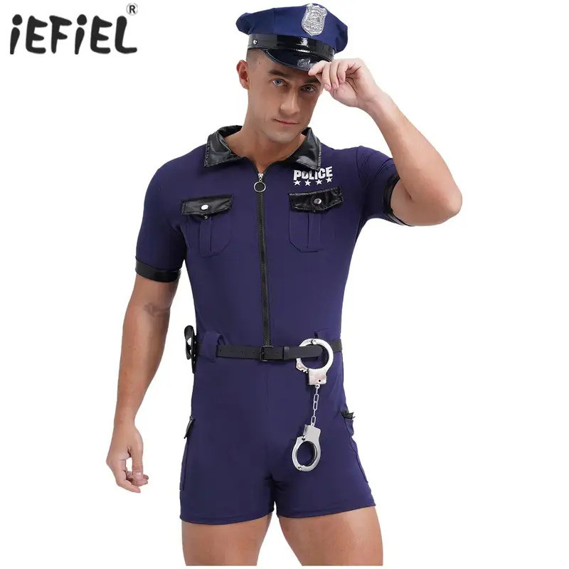 Mens Dirty Cop Policeman Costume Sexy Cosplay Party Sets Short Sleeve ...