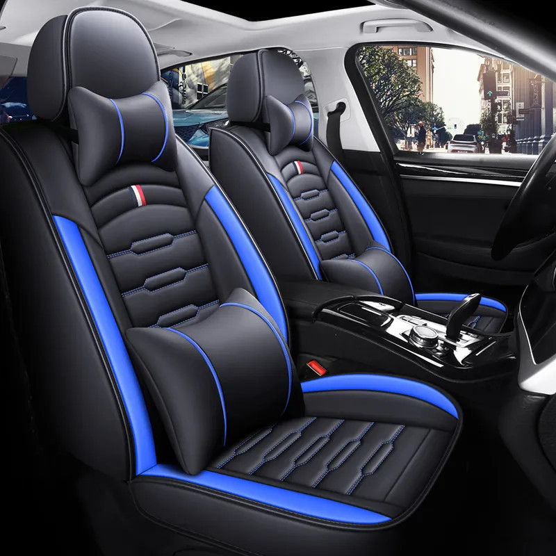 Universal Leather Car Seat Cover Full Set Seat 5PCS Protector Cushion ...