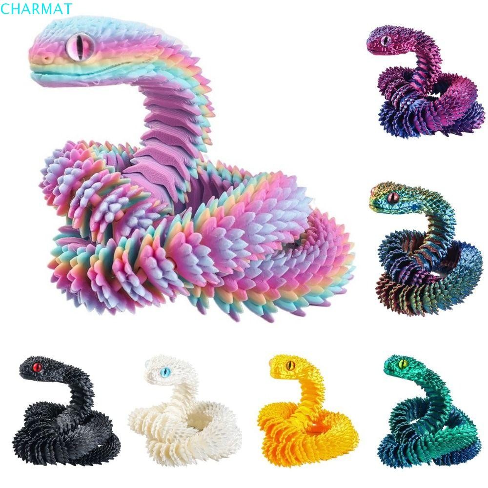 CHARMAT 3D Printed Snake Toy, Multicolor Rotatable Simulated Snake ...