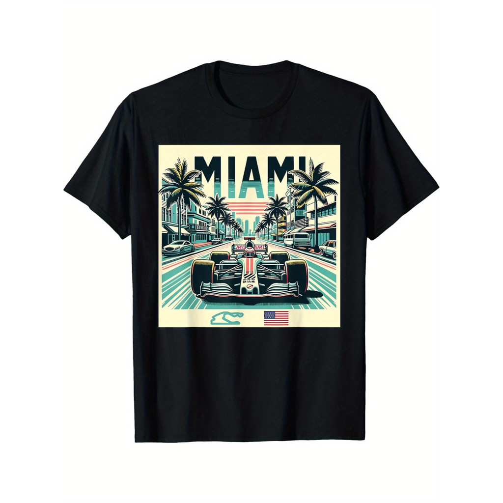 Formula Racing Convertible Racing Retro Miami Raceway Baju-T Bendera ...