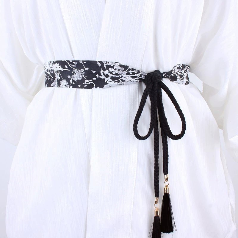 Ribbon Dress Narrow Waist Black Decorative Blouse Woven 1.12 Girdle ...