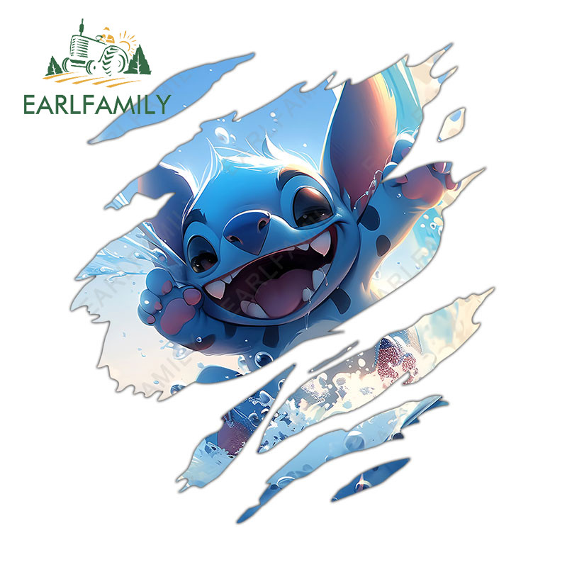 EARLFAMILY Cartoon Surfing Stitch Tear Car Stickers Windows Bumper ...