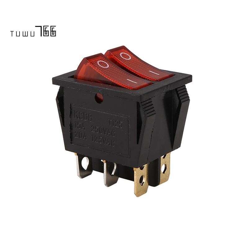 Red Light Illuminated 6 Pin Dual SPST ON/OFF Boat Rocker Switch AC 15A ...