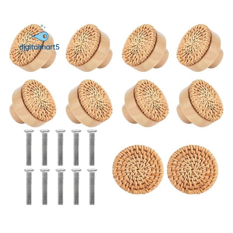 10PCS Wooden Handles Beech Rattan Drawer Knobs Furniture Handle Kitchen ...
